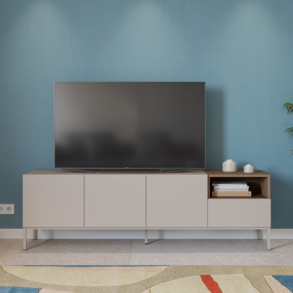 Meuble TV 3 portes 1 tiroir en bois et métal L180cm Drawer - QUENOR ...